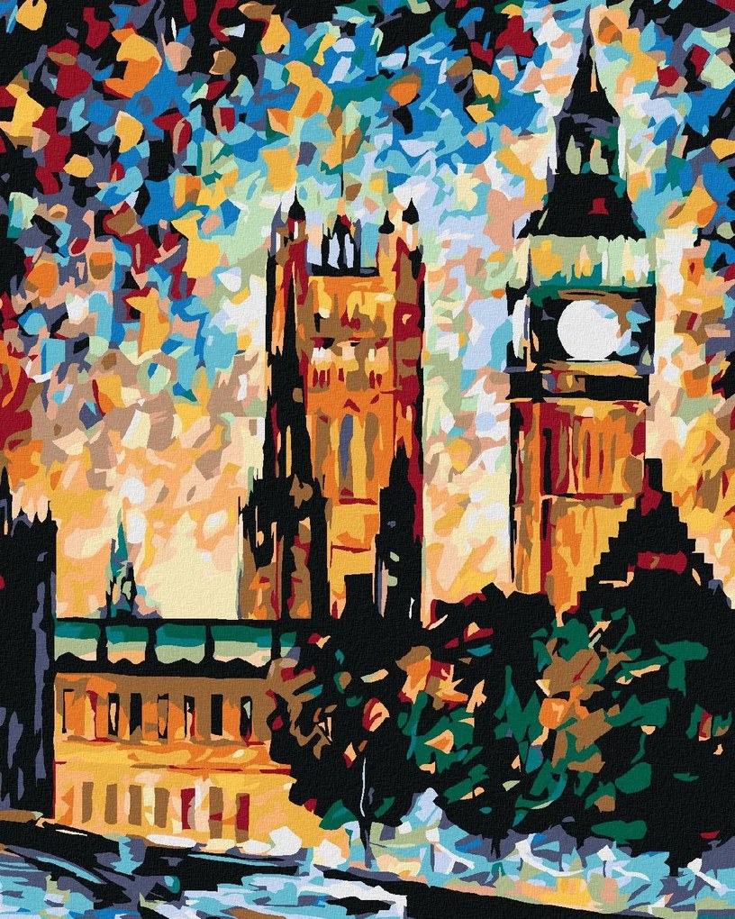 zuty malování podle čísel - big ben v barvách, 40x50 cm, vypnuté plátno na rám