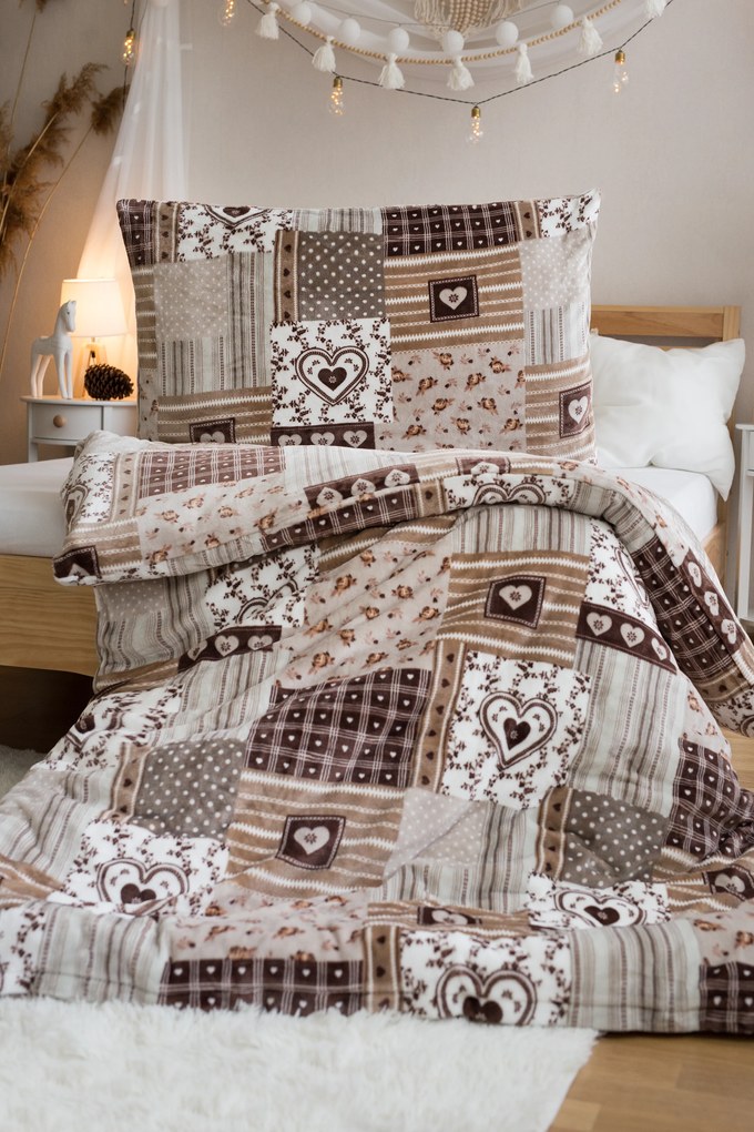 Mikroplyšové povlečení EXCLUSIVE 140x200+70x90 Patchwork béžový