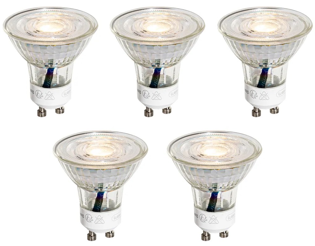 Sada 5 čirých LED žárovek GU10 50mm 3W 230 lm 2700K