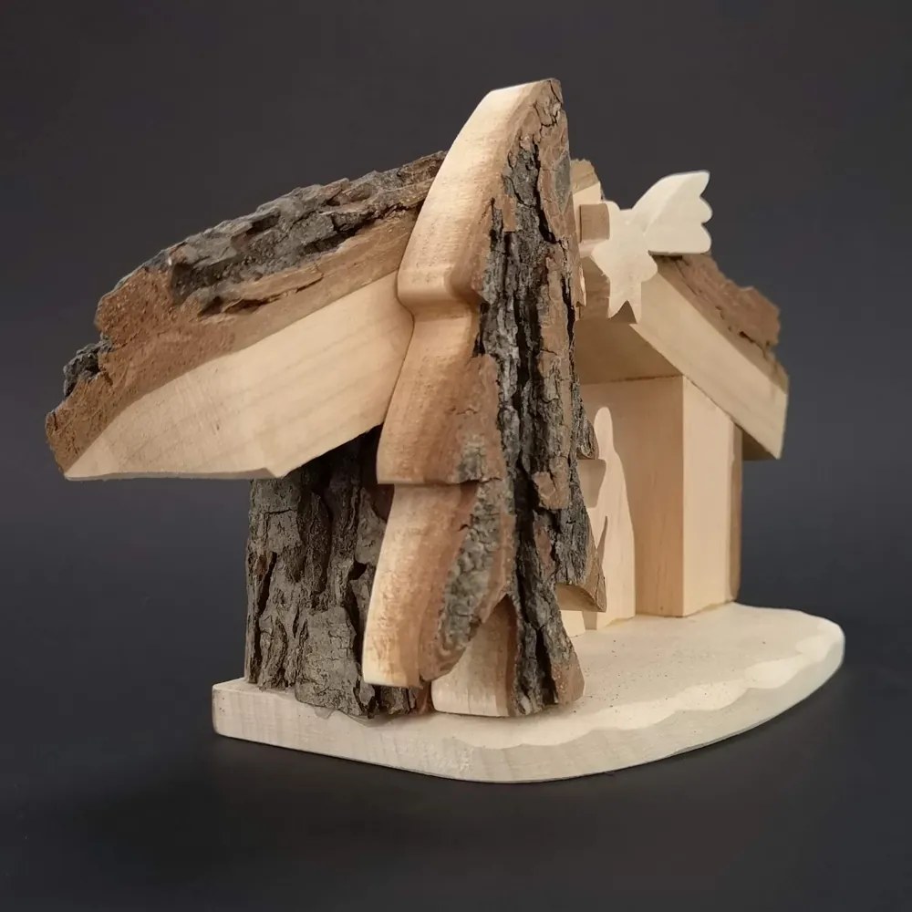 AMADEA Dřevěný betlém s kůrou, masivní dřevo, 24x13x9 cm