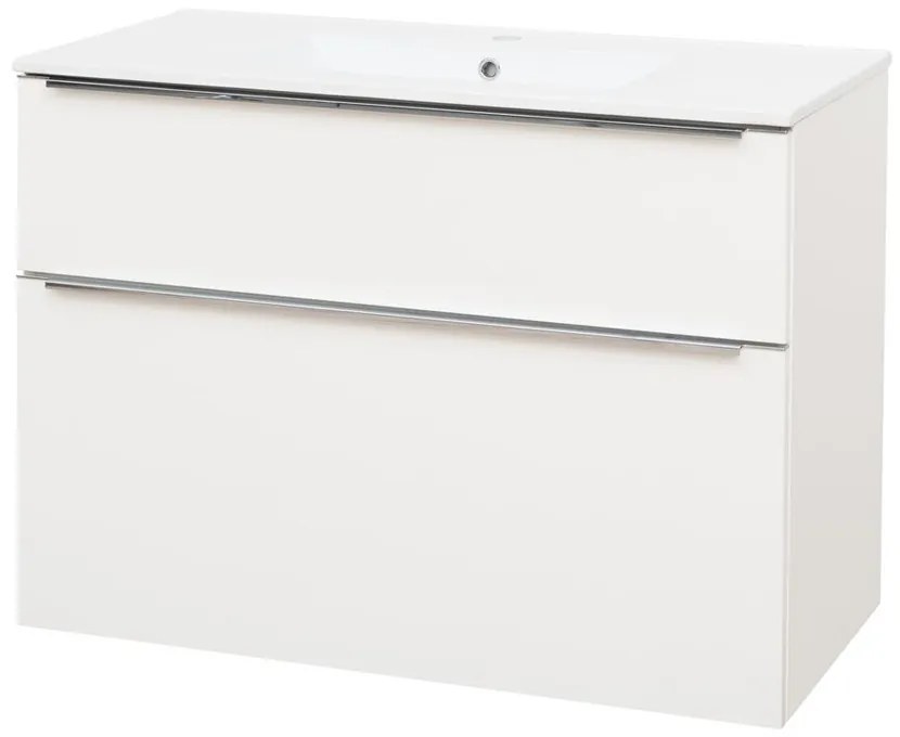Mereo Mereo, Mailo, koupelnová skříňka s keramickým umyvadlem 101 cm, bílá, dub, antracit, CN512