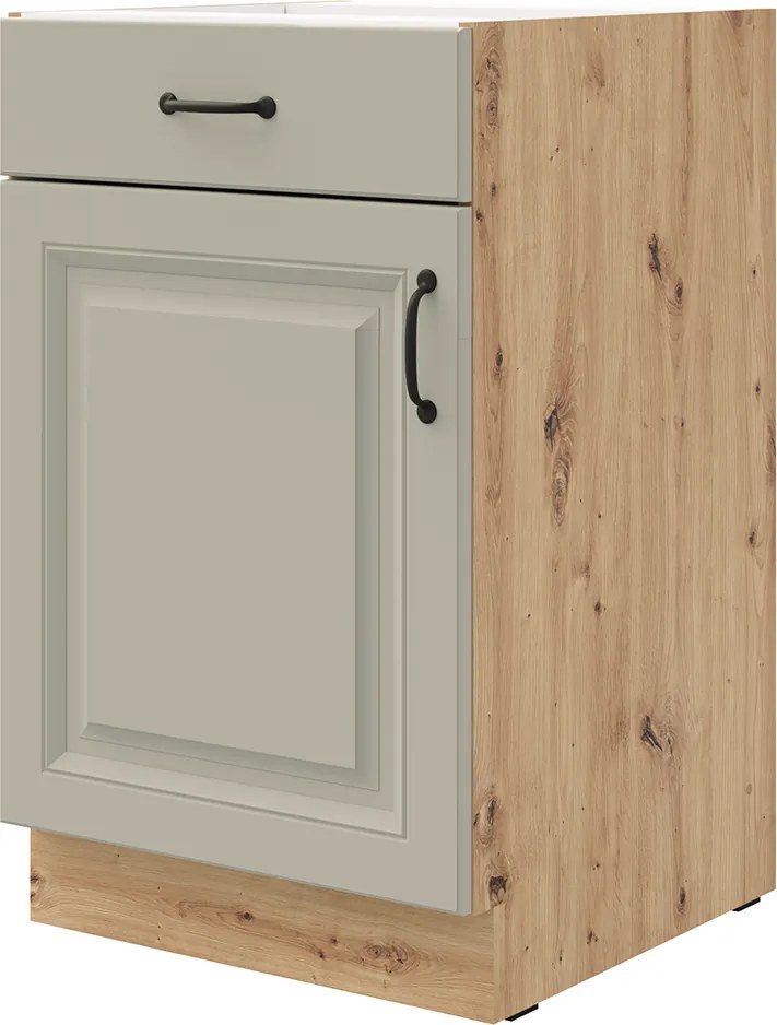 STILO ac | dolní skříňka 50 D 1F 1S se zásuvkou PREMIUM BOX | 50 cm | UNI dvířka | artisan/světle šedá