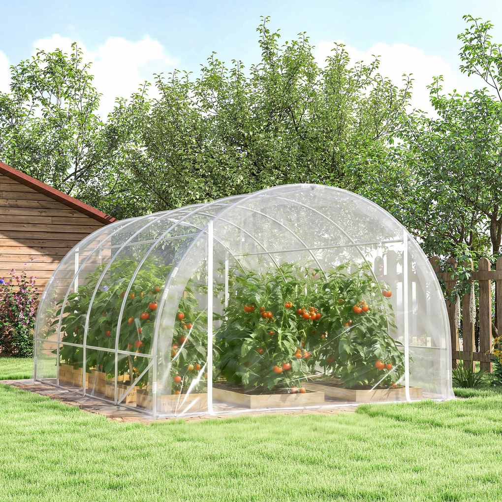 Outsunny Skleník Polytunnel, průchozí skleník s pozinkovaným ocelovým rámem a krytem z PE odolným proti UV záření, průhledný 84H-443V01CR