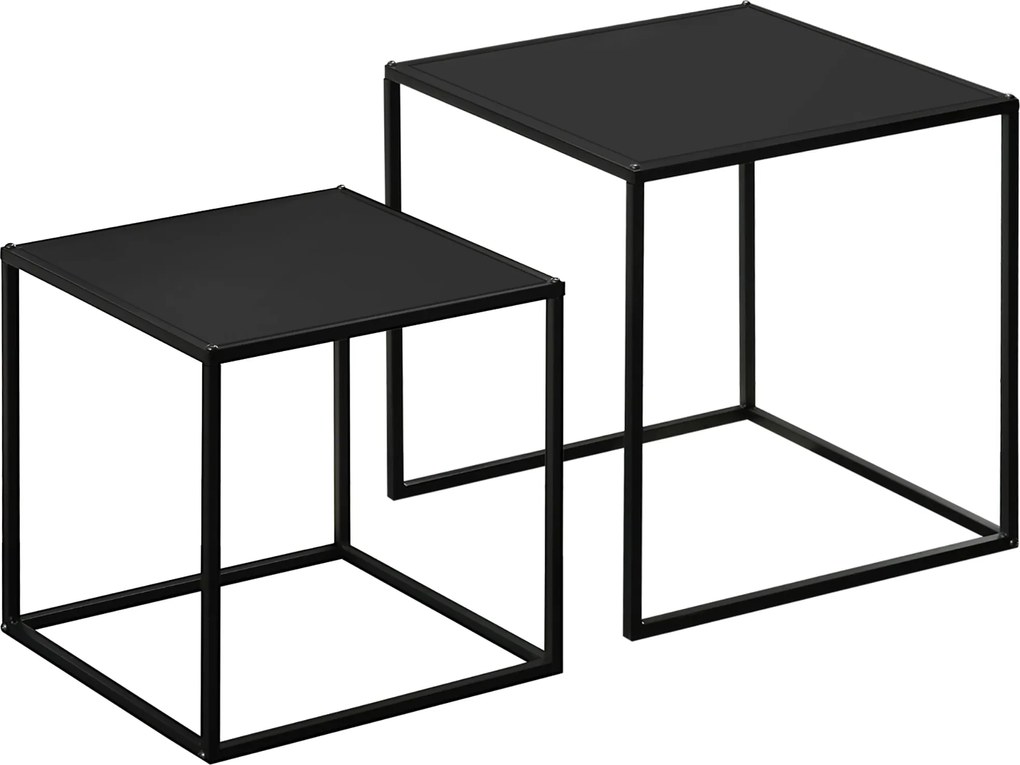 HOMCOM čtvercový jídelní stolek 2-dílná sada, stolek v moderním designu, ocelový rám, stohovatelné, stolek do obývacího pokoje, černá | Aosom