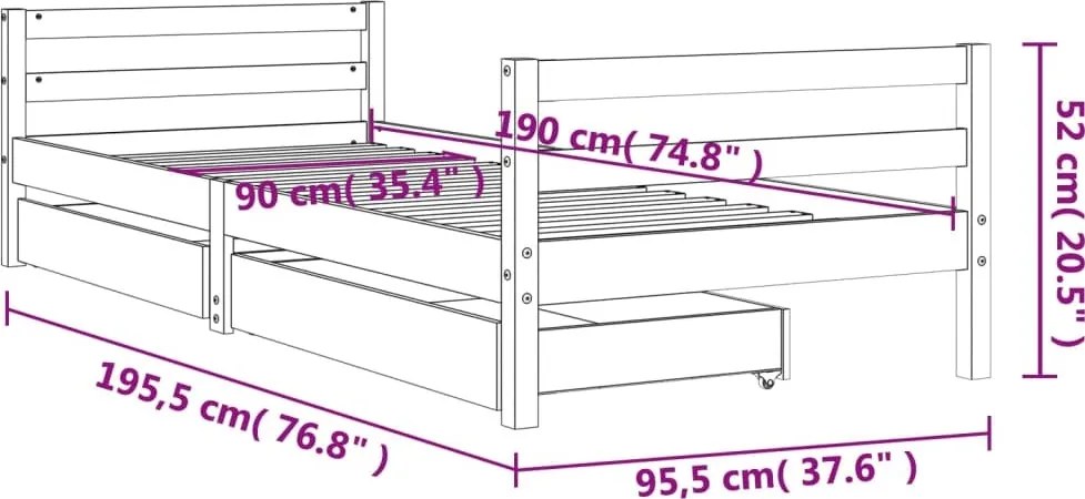 vidaXL Dětská postel se zásuvkami 90x190 cm masivní borové dřevo [834447] Barva: Bílá