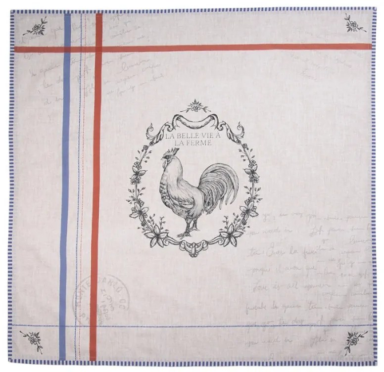 Béžový bavlněný ubrus s kohoutem Devine French Roster – 100x100 cm
