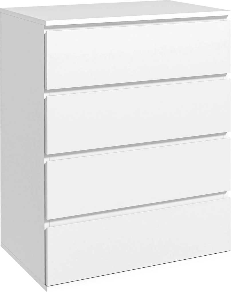 HOMCOM Úložná Komoda s 4 Zásuvkami Moderní Styl s Mechanismem Tichého Zavírání - 60 x 40 x 80 cm, Bílá