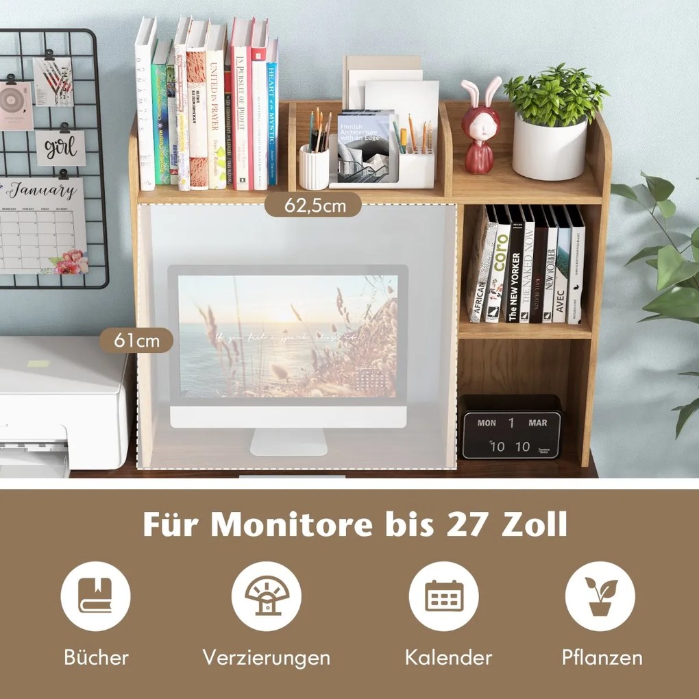 Costway Desk Shelf Víceúčelová dřevěná stolní police 3-vrstvá počítačová stolní