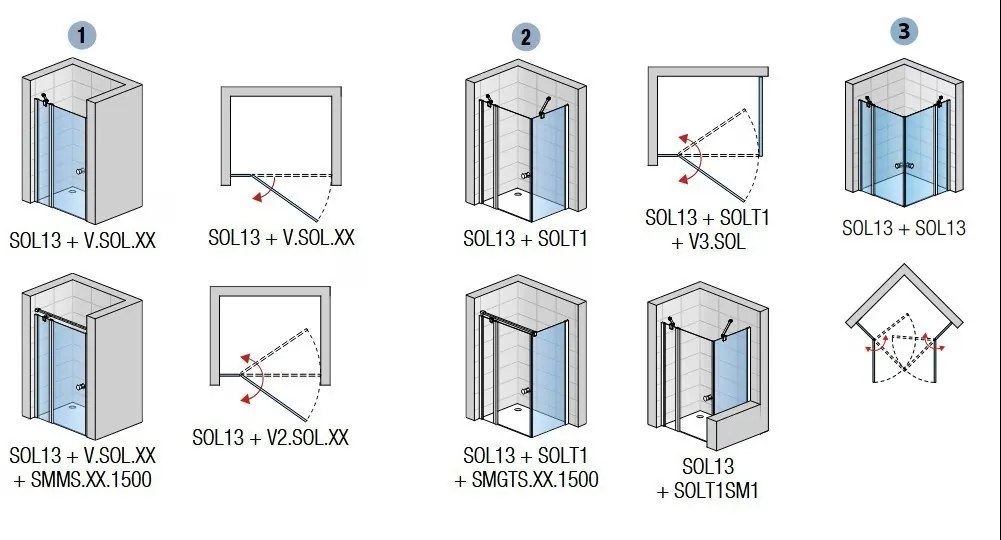 Ronal (Sanswiss) Ronal, SOLINO jednokřídlé dveře s pevnou stěnou v rovině SOL13 Šířka: 140 cm, Sklo: 87 Screen