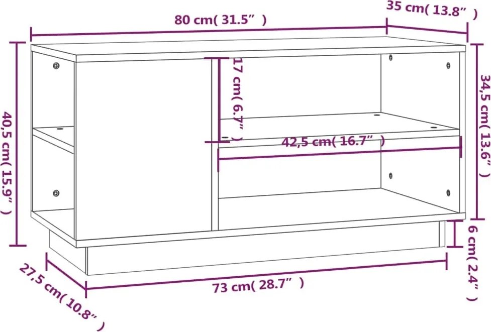 vidaXL TV skříňka 80 x 35 x 40,5 cm masivní borové dřevo [814405] Barva: Bílá