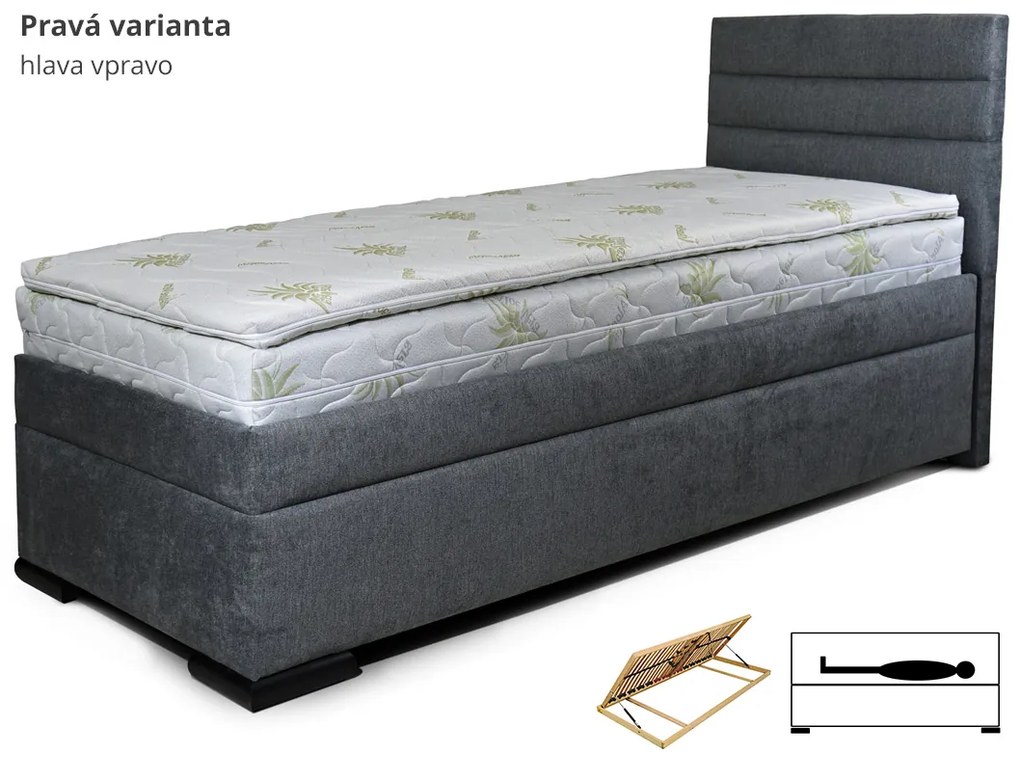 NEW DESIGN postele Postel boxspring VENETO s úložným prostorem a hlavovým čelem, 80×200 cm Velikost postele: 80 × 200 cm, Strana: Pravá