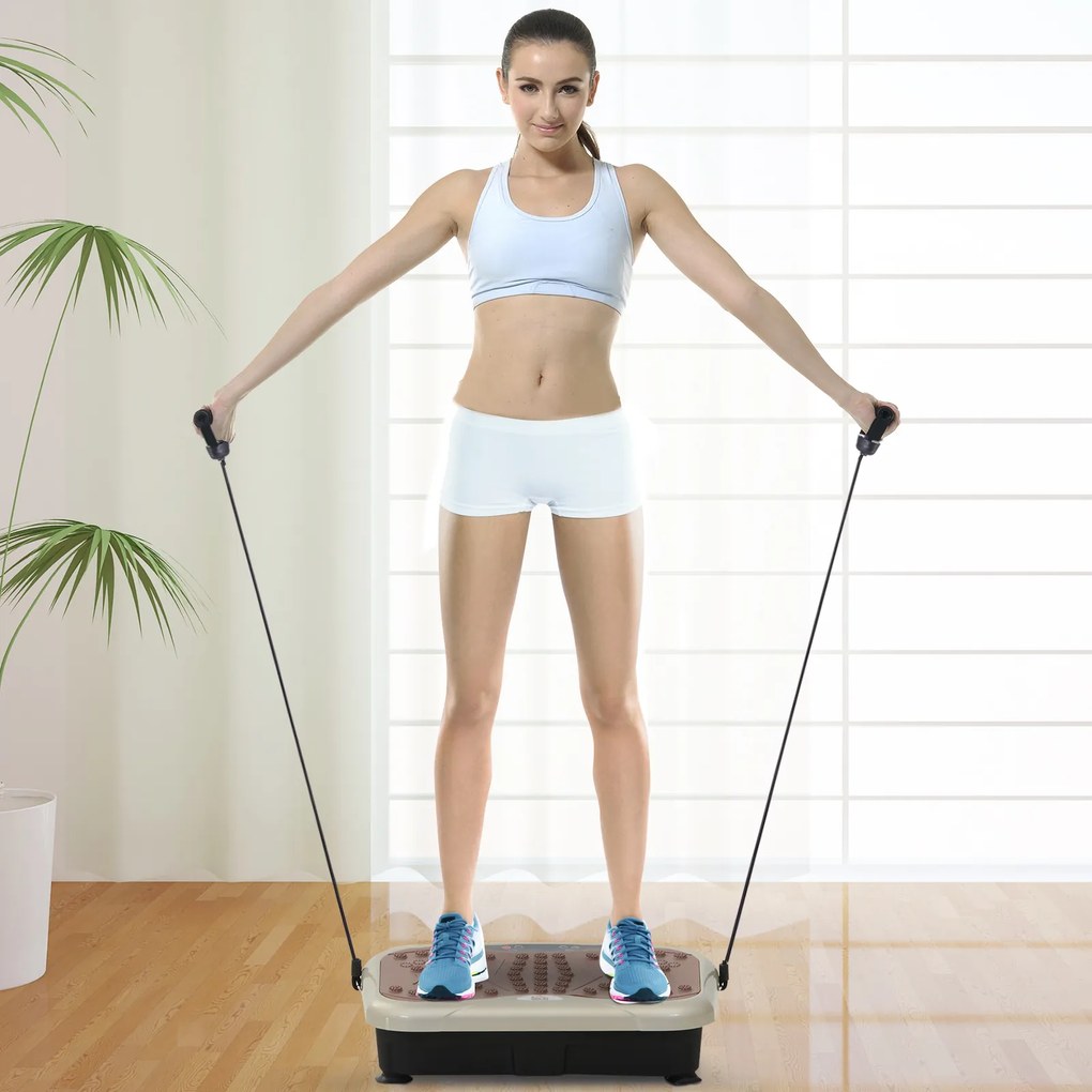 HOMCOM Vibrační deska Vibrační trenažér Vibrační zařízení Fitness trenažér LED displej USB reproduktor Tréninkové pásky Dálkové ovládání