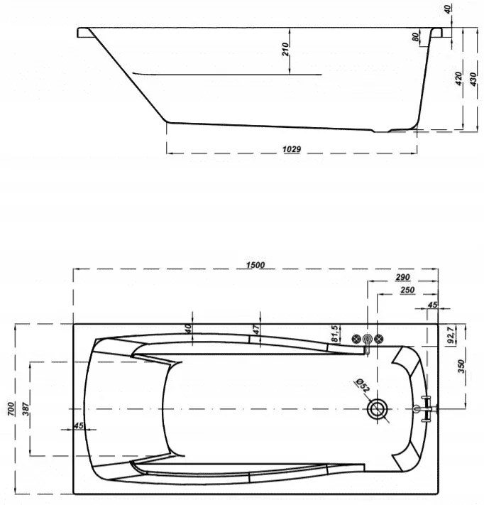Cersanit Nao, akrylátová vana 150x70cm + nožičky, bílá, S301-242