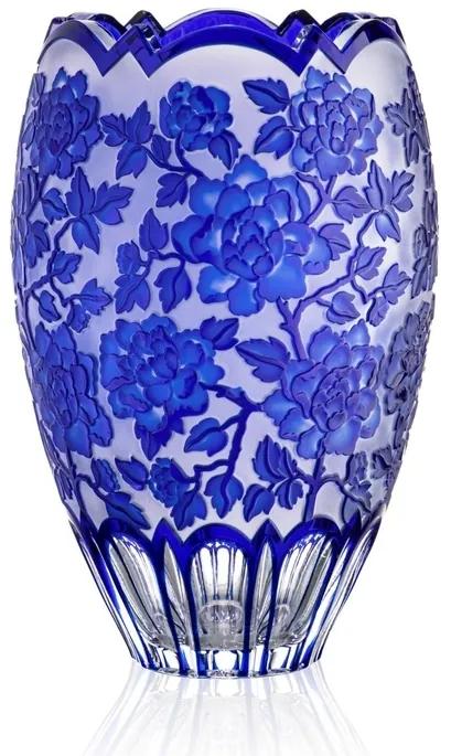 Bohemia Crystal Ručně broušená váza Wild Rose Modrá 305mm