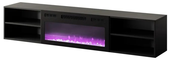TV skříňka s krbem Loloz 180, Barva: černá, Krb: bílý