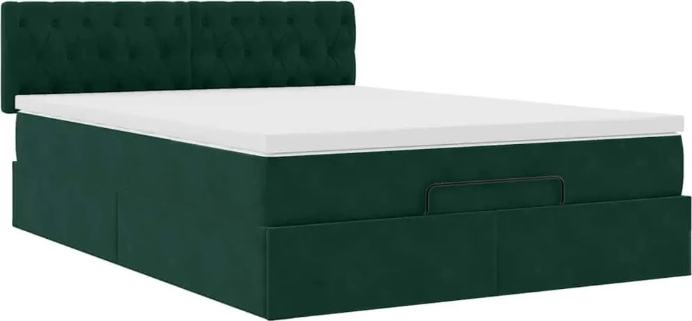 Osmanský rám postele s matrací tmavě zelená 140x190cm samet 3311846
