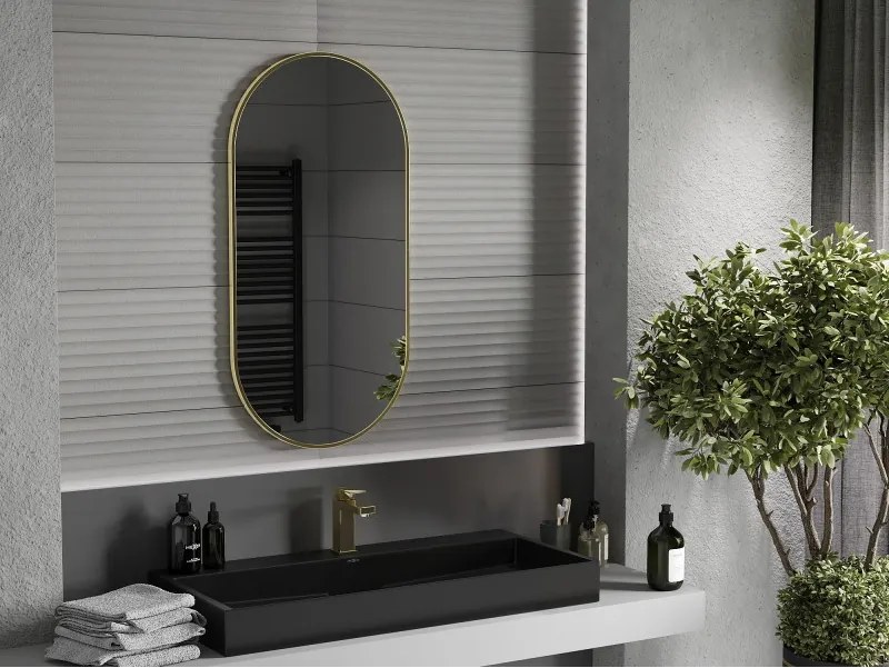 Mexen Loft oválné koupelnové zrcadlo 100 x 50 cm, zlatý rám - 9851-100-050-000-50