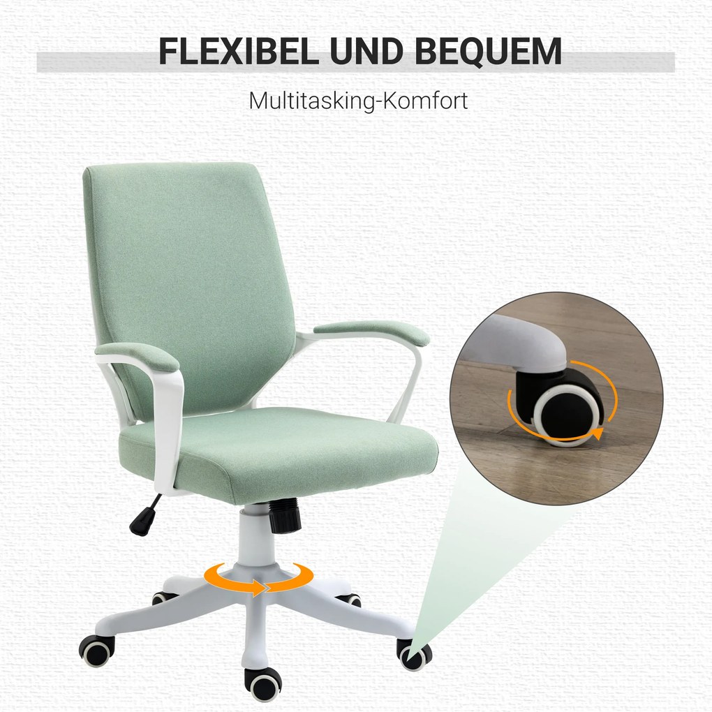 Kancelářská židle Vinsetto ergonomická s houpací funkcí čalouněná 360° otočná kolečka polyester zelená 62x69x92-100cm | Aosom.de