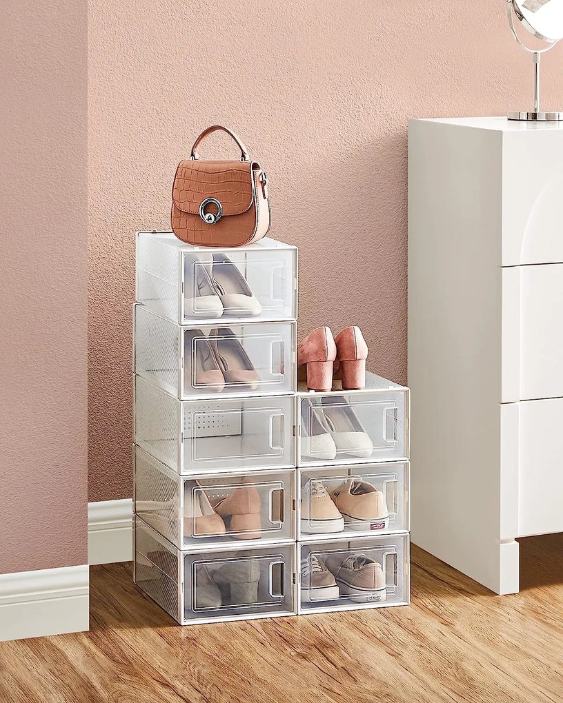 Stohovatelné úložné boxy na boty, organizéry, průhledné