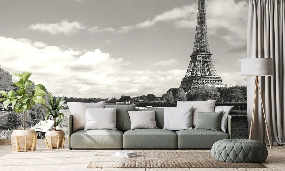 Samolepící fototapeta nádherné černobílé panorama Paříže - 225x150 cm