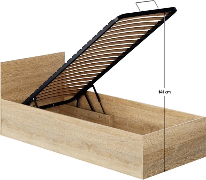Postel 90x200 s kovovým roštem a úložným prostorem, dub sonoma, DOLI Kondela 0000398679