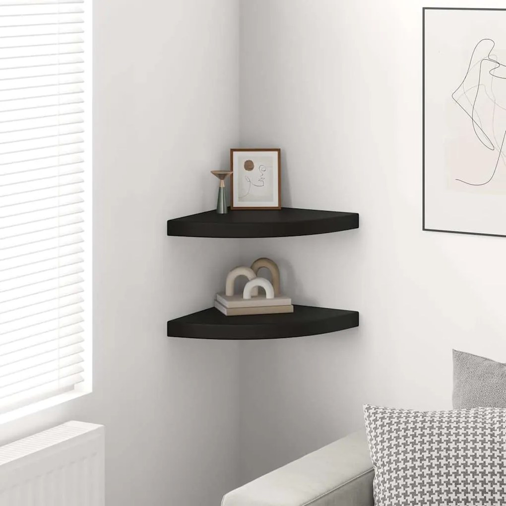 323920  Floating Corner Shelves 2 pcs Black 35x35x3,8 cm MDF 323920