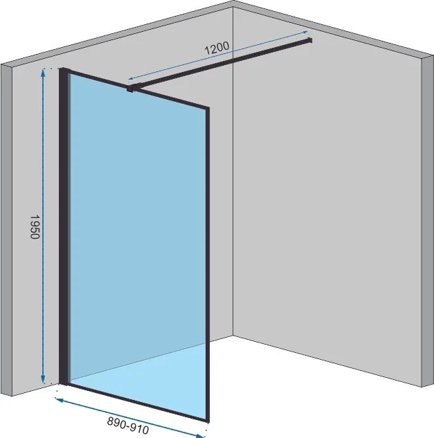 Sprchová zástěna MAXMAX Rea BLER 90 cm s policí a věšákem na ručníky - černá matná - čiré sklo