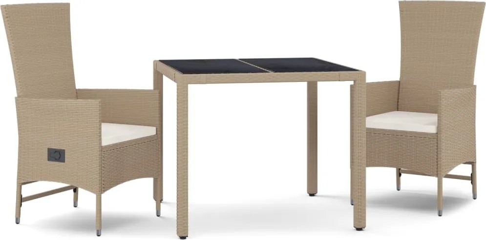 3dílný zahradní jídelní set s poduškami béžový polyratan 3157567