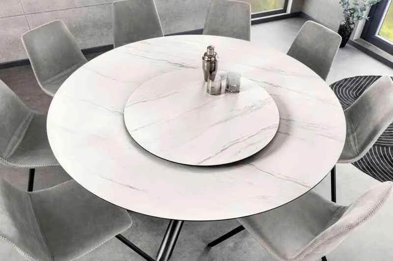 invicta interior Kulatý jídelní stůl Spin 150cm keramika, dekor bílý mramor 44225