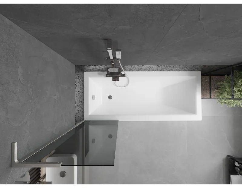 Mexen Next L, 1-křídlová vanová zástěna 50 x 150 cm, 6mm šedé sklo, 6mm čiré sklo, profil broušená ocel, 895-050-000-03-40-97