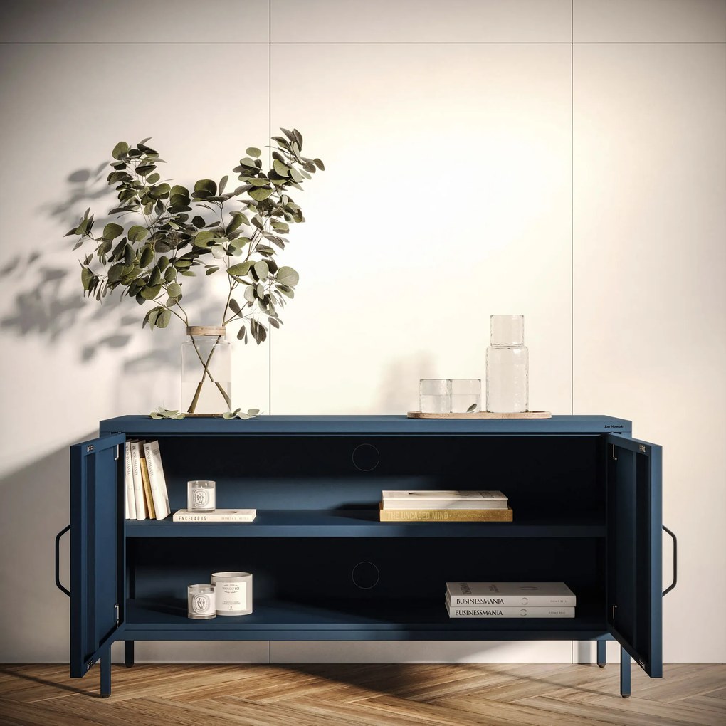 TV skříňka kovová na nožičkách námořnická modrá, 1150x595x400 mm: ROSA Modern
