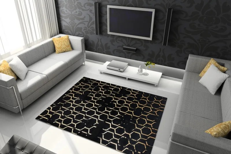 Kusový koberec Gloss 407C 86 black/gold, 120x170, čierna, chodba / predsieň, Dywany Łuszczów