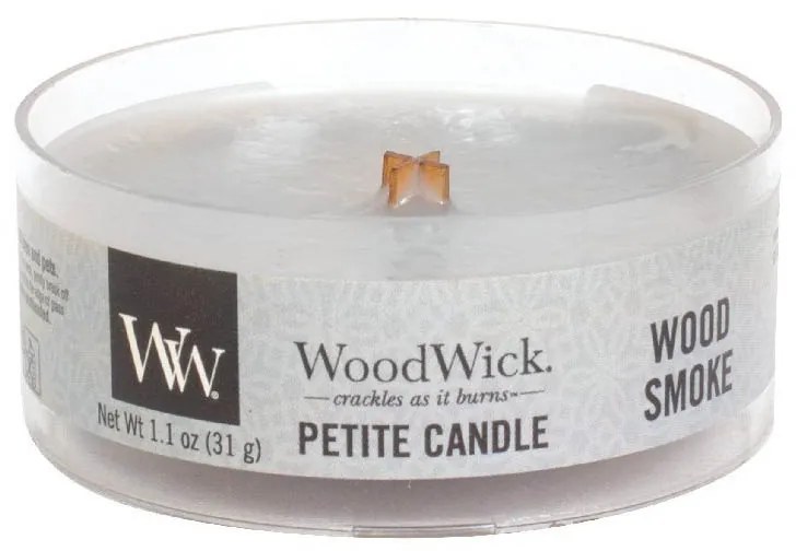 WoodWick - vonná svíčka Petite, Wood Smoke (Kouř a dřevo) 31g