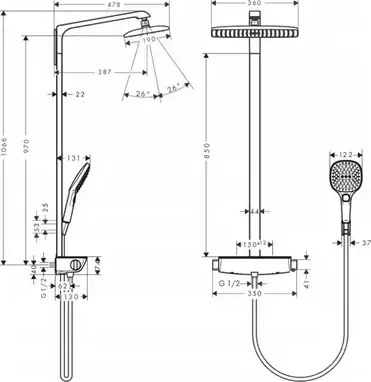 Hansgrohe Raindance Select E - Sprchový set s termostatem | 36 cm | bí