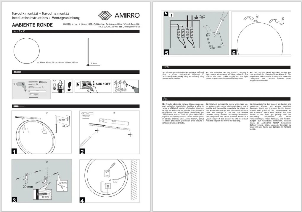 AMBIENTE kulaté zrcadlo do koupelny na zeď do pokoje do ložnice do předsíně na chodbu Amirro Ø 100 cm s LED osvětlením, IP44 411-163