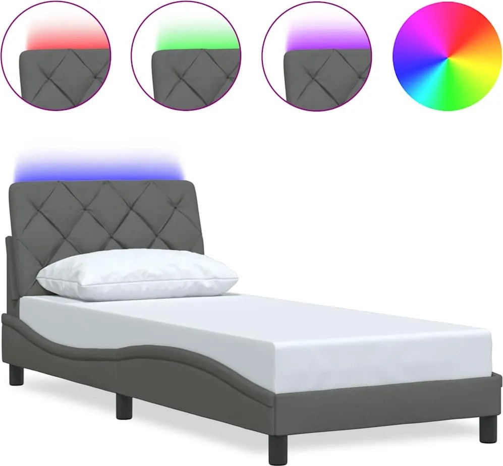 Rám postele s LED bez matrace Tmavě šedá 90x200 cm Látka 3310644