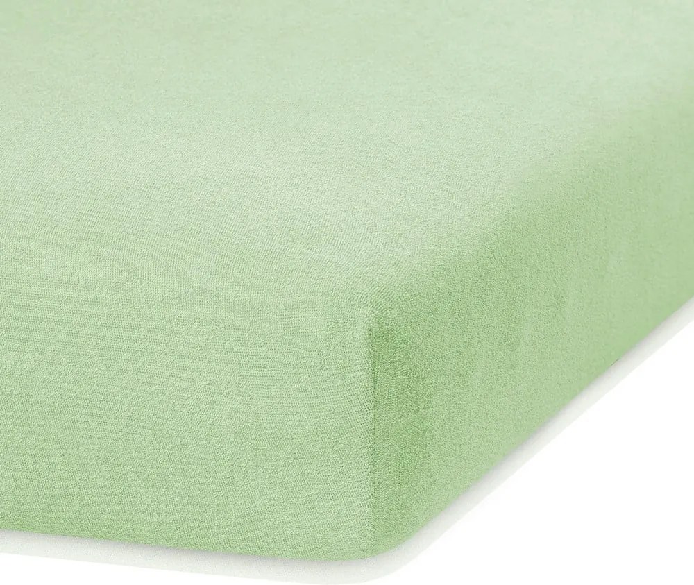 Světle zelené elastické prostěradlo s vysokým podílem bavlny AmeliaHome Ruby, 200 x 100-120 cm