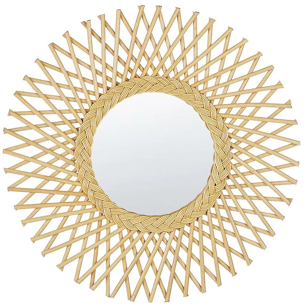 Nástěnné ratanové zrcadlo ve tvaru slunce ⌀ 60 cm béžové TAGOLU Beliani