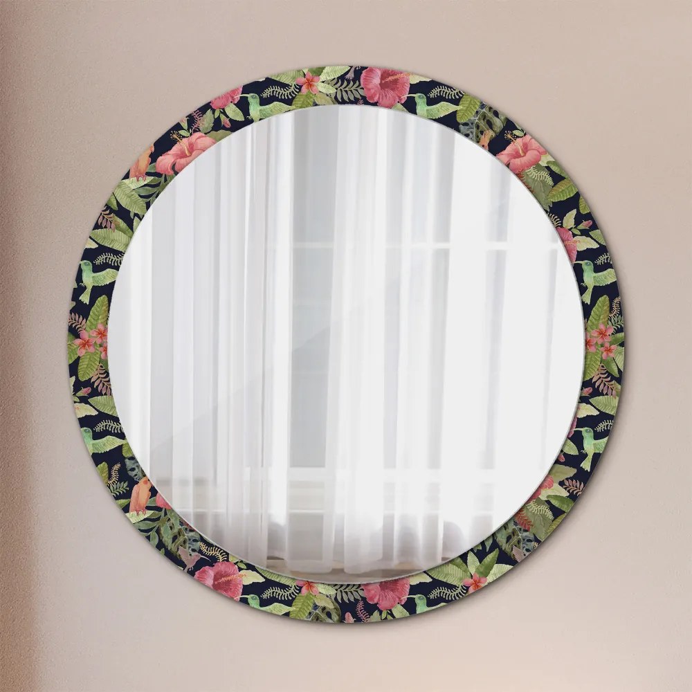 Kulaté dekorativní zrcadlo na zeď Hibiscus flowers fi 100 cm