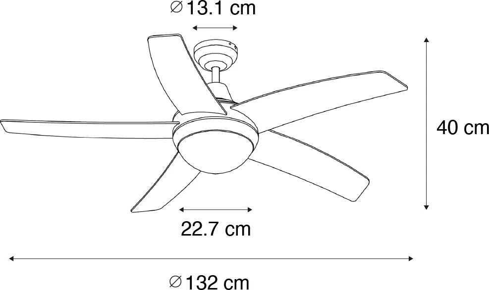 Chytrý stropní ventilátor bílý s dřevěným potiskem 132 cm vč. LED stmívatelné s dálkovým ovládáním - Cool