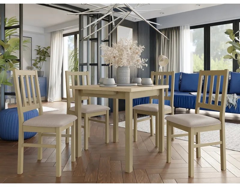 Rozkládací jídelní stůl se 4 židlemi AL08, Barva dřeva: bílá-L, Potah: Soro 28