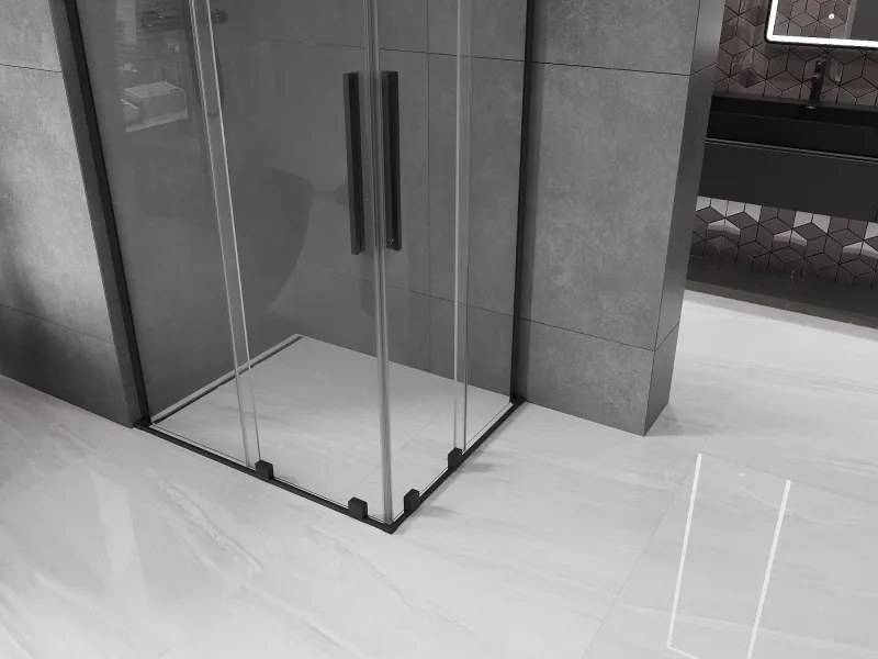 Mexen Velar L Duo, sprchový kout s posuvnými dveřmi 90 x 80 cm, 8mm čiré sklo, černá matná, 871-090-080-02-03-70