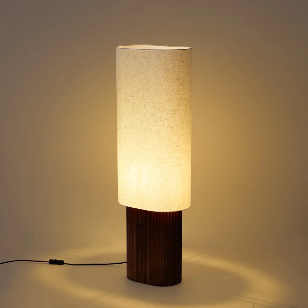Japandi stojací lampa z ořechového dřeva s látkovým stínidlem 90 cm - Lamel