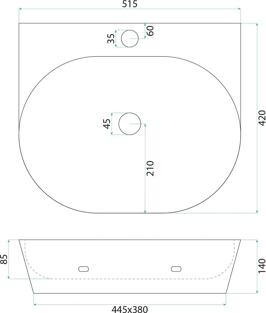 Rea Kim, keramické umyvadlo na desku 515x420x140mm, bílá lesklá, REA-U6682