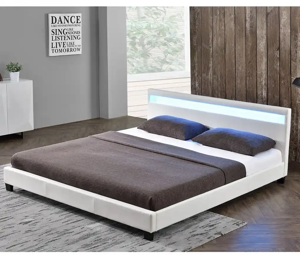 Goleto Čalouněná postel Paris 140 x 200 cm s LED osvětlením | bílá | BIANO