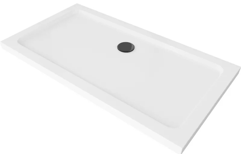 Mexen SLIM - Obdélníková sprchová vanička 140x70x5cm + černý sifon, bílá, 40107014B