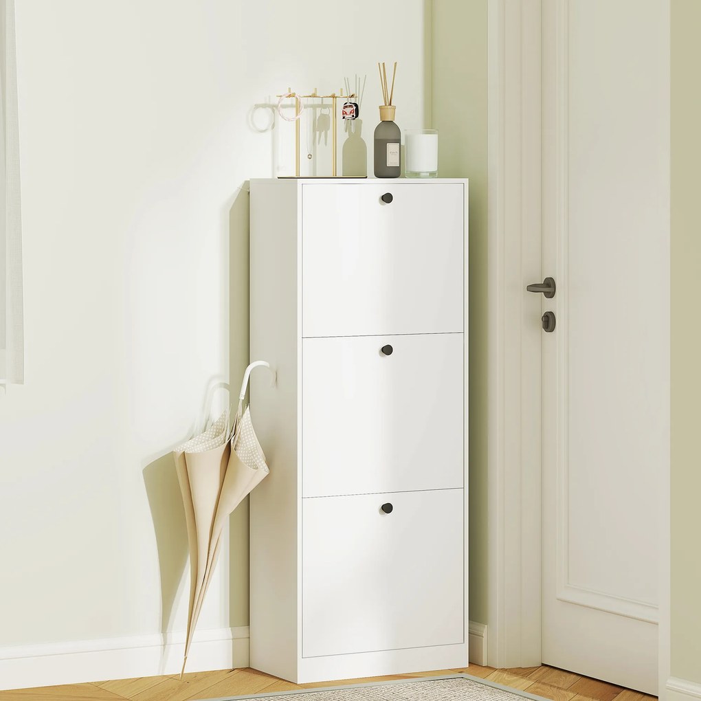 HOMCOM Botník se 3 Zásuvkami, Botník s Nastavitelnými Přihrádkami, Úzký Botník pro 12 Párů Bot 47 x 26 x 120 cm, Bílý