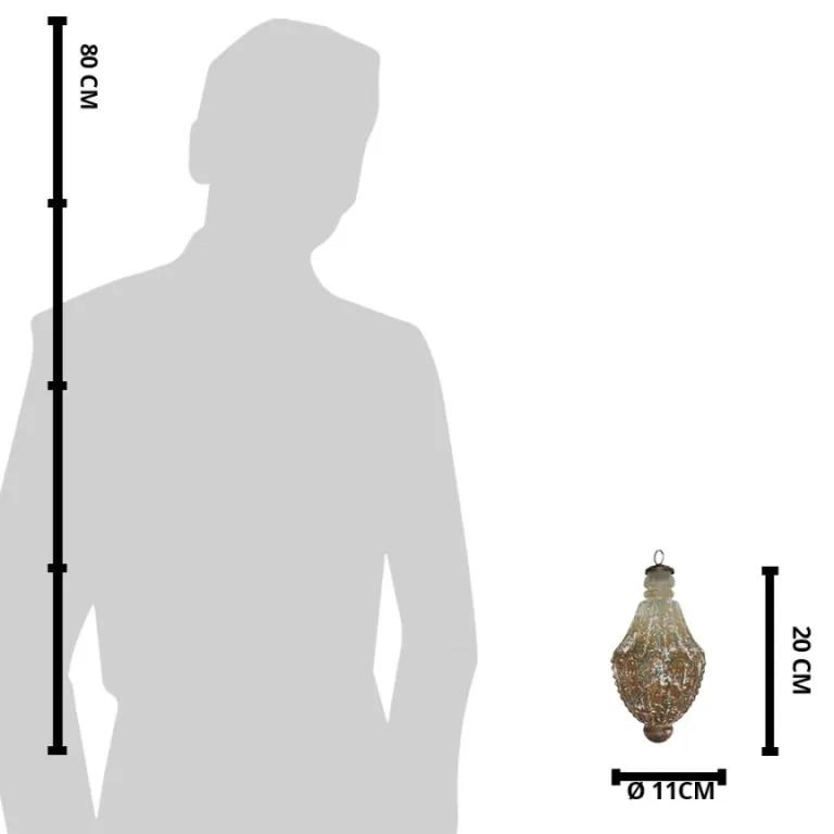 Hnědo-bílá antik skleněná ozdoba XL – 11x21 cm