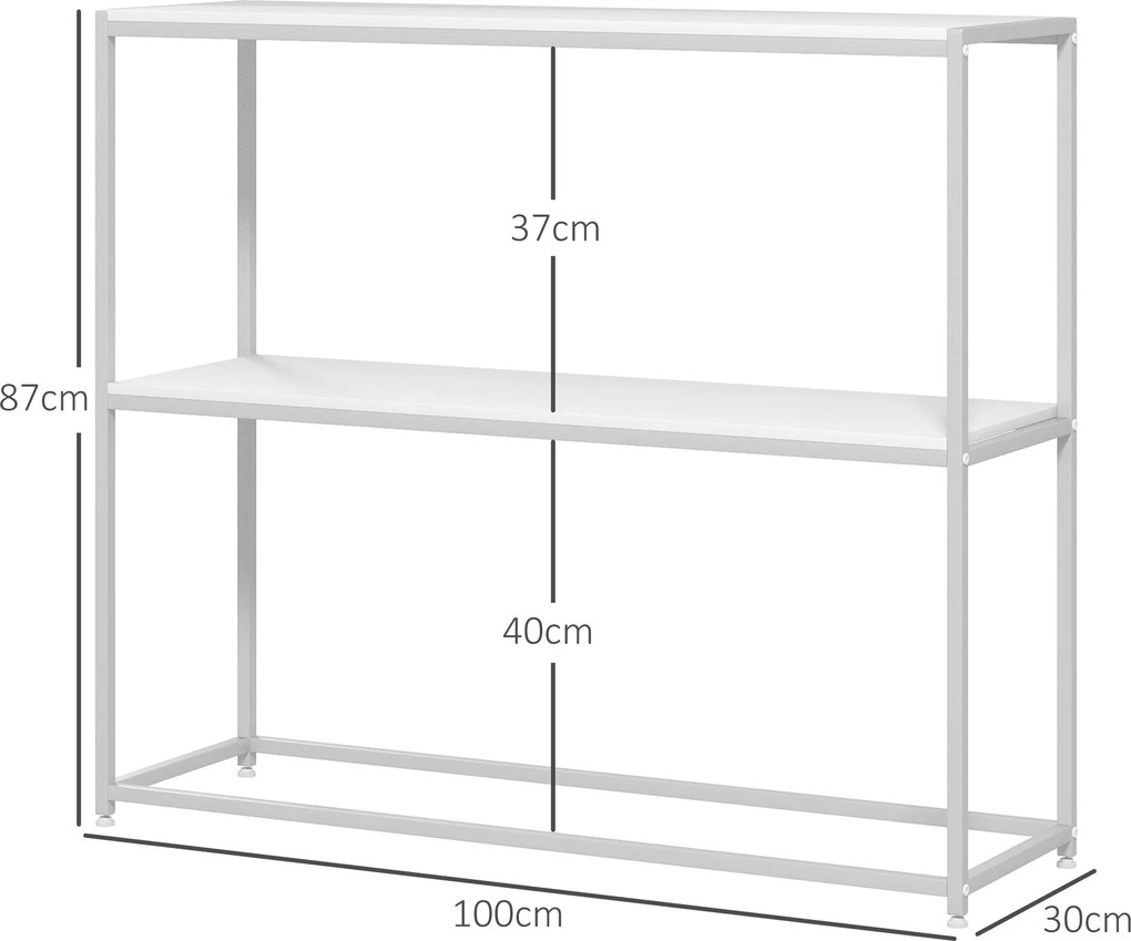 HOMCOM Předsíňový konzolový stůl s otevřenou policí a ocelovým rámem proti převrhnutí pro obývací pokoj a chodbu 100x30x87 cm Bílá