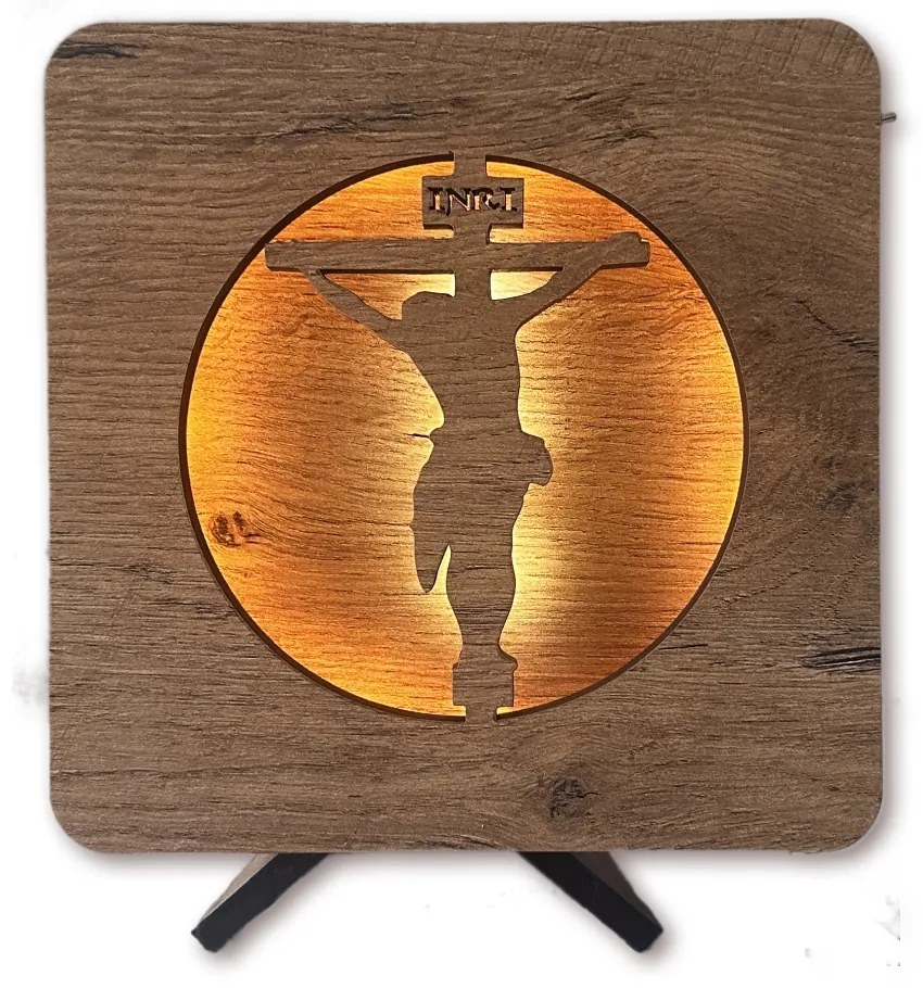 Li-Go "Ježíš na kříži s pulzujícím světlem" lampa 19x19cm provedení povrchu: dub světlý